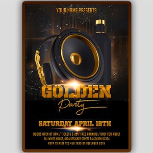 Golden Party Flyer, Night Party Invitation, Gold Birthday Party Flyer ...