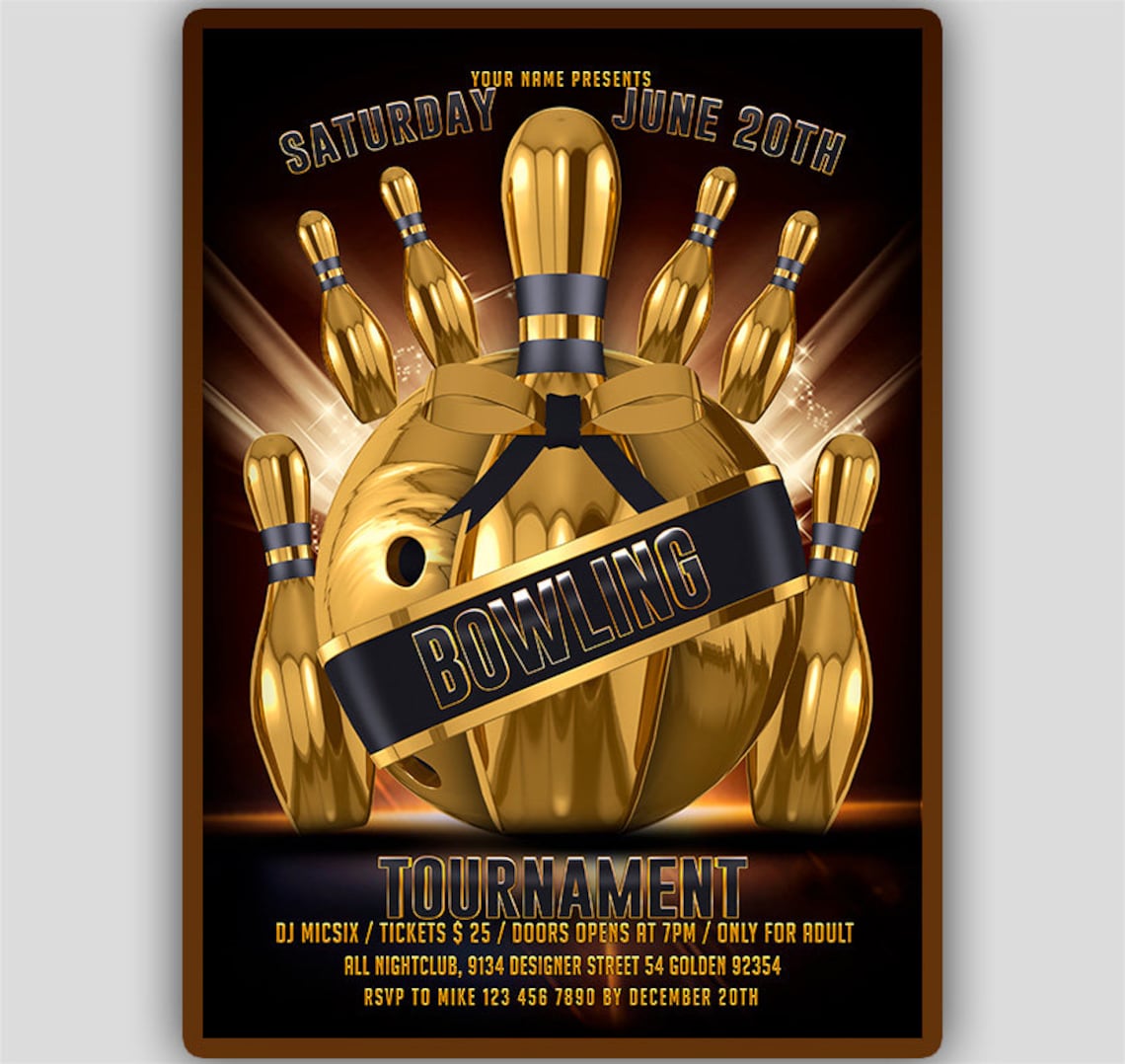 Bowling Party Flyer Birthday Bowling Party Invitation Gold - Etsy