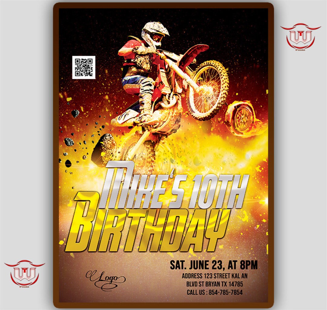 Motocross Birthday Invitation, Dirt Bike Invitation, Extreme Race Flyer ...