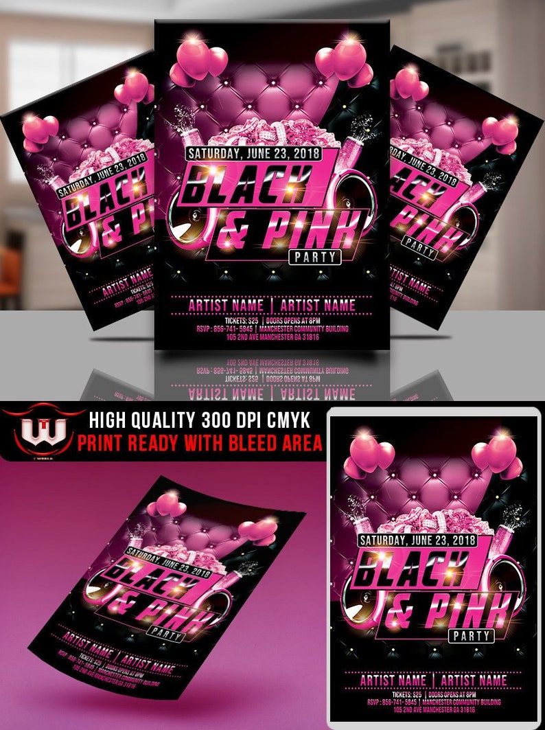 Pink Birthday party Invitation pink and black invitations | Etsy