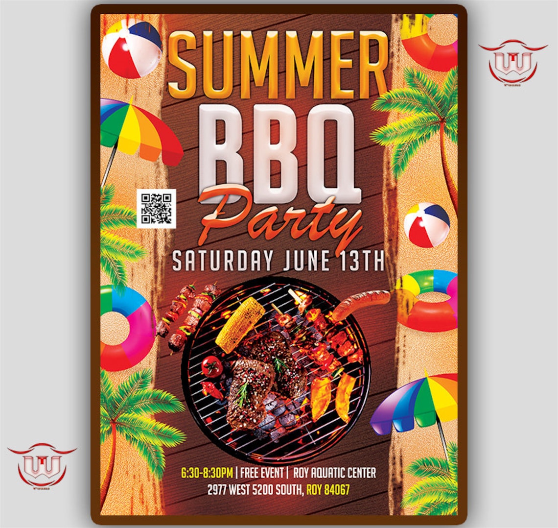 Summer Barbecue Party Flyer Pool Bbq Party Beach Party | Etsy