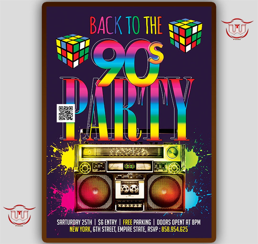 90's Party Invitation, 80's Party Invitations, Throwback 90s Flyer ...