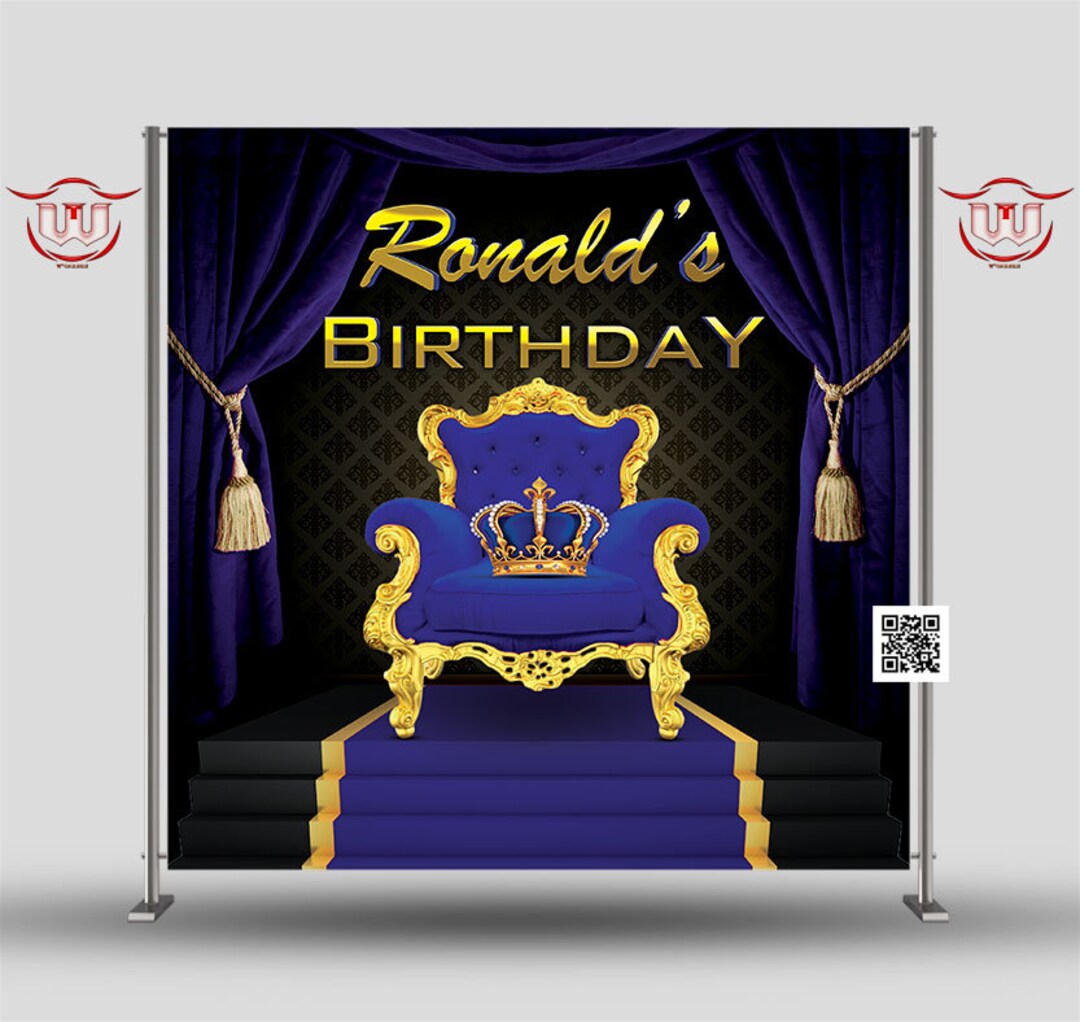 Royal Blue Birthday Backdrop, King Party Backdrop, Royal Blue Banner ...