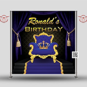 Royal Blue Birthday Backdrop, King Party Backdrop, Royal Blue Banner ...