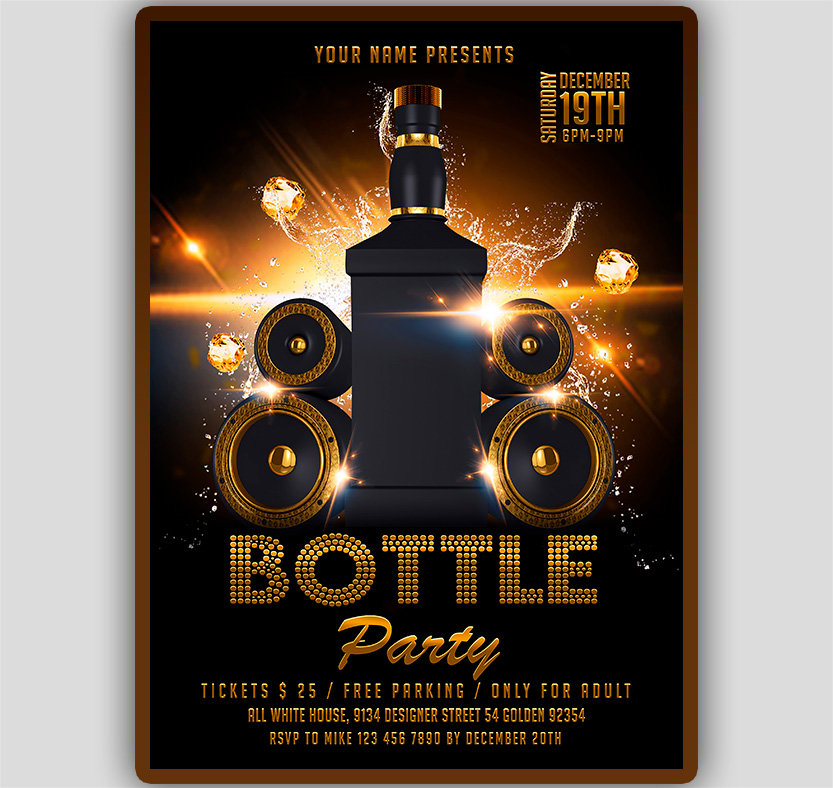 Bottle Party Flyer VIP Party Invitation Black and Gold Party - Etsy UK