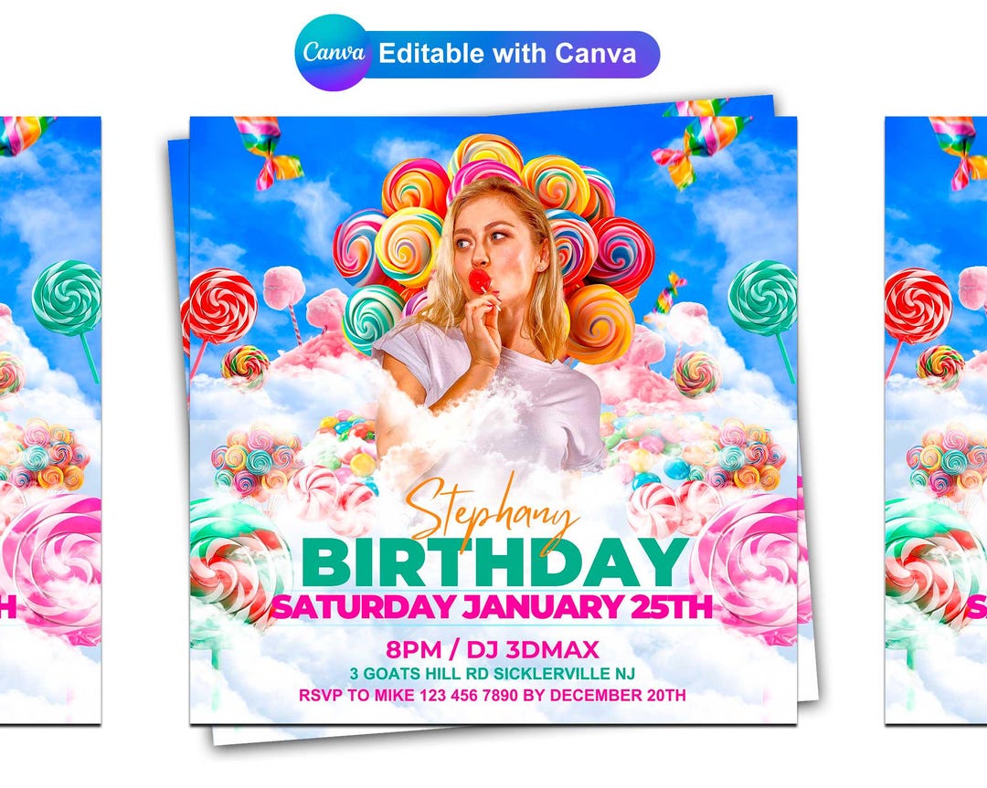 Candy Party Flyer, Candy Theme Party Flyer, Candy Birthday Party ...
