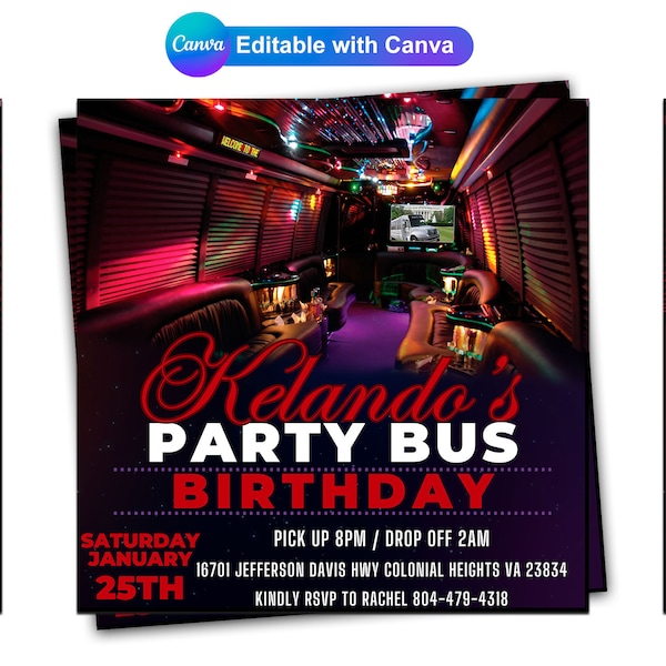 Red Bus Party Invitation - Etsy