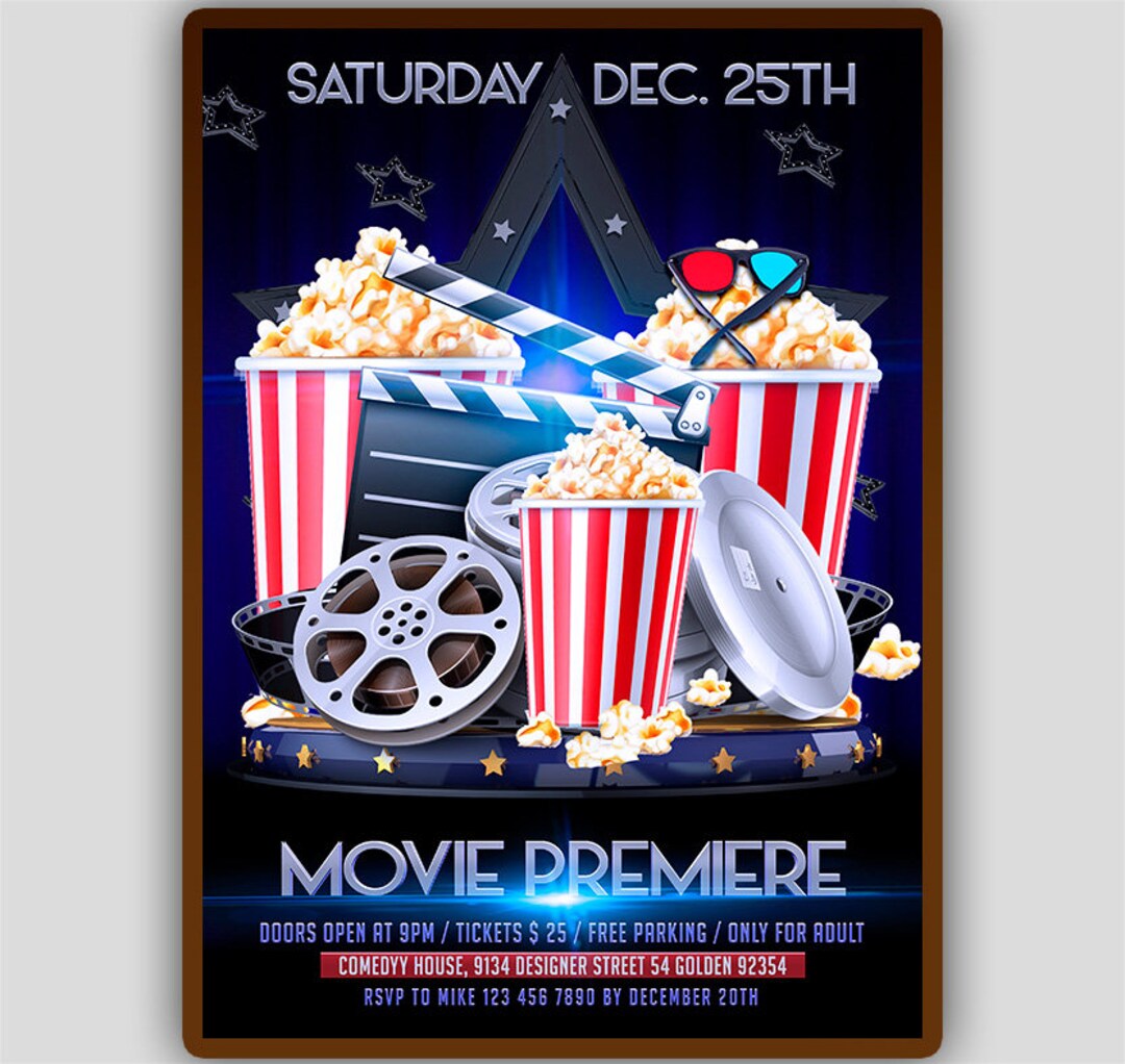 Movie Night Invitation, 3d Movie Flyer, Film Invite, Movie Premiere ...