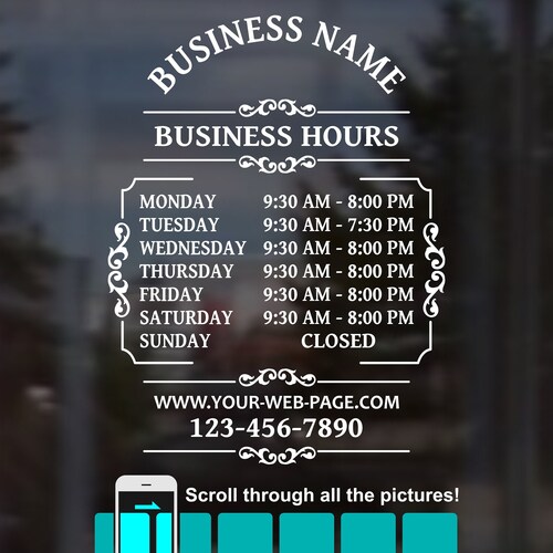 Custom Store Hours With Logo Decal Circle Business Hours - Etsy