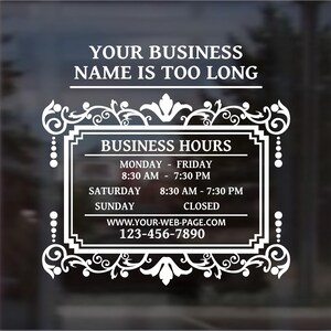 Store Hours Decal, Customized With Your Business Hours | Custom ...