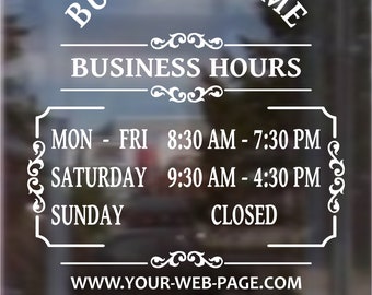 Store Hours Decal Customized With Your Business Hours | Etsy