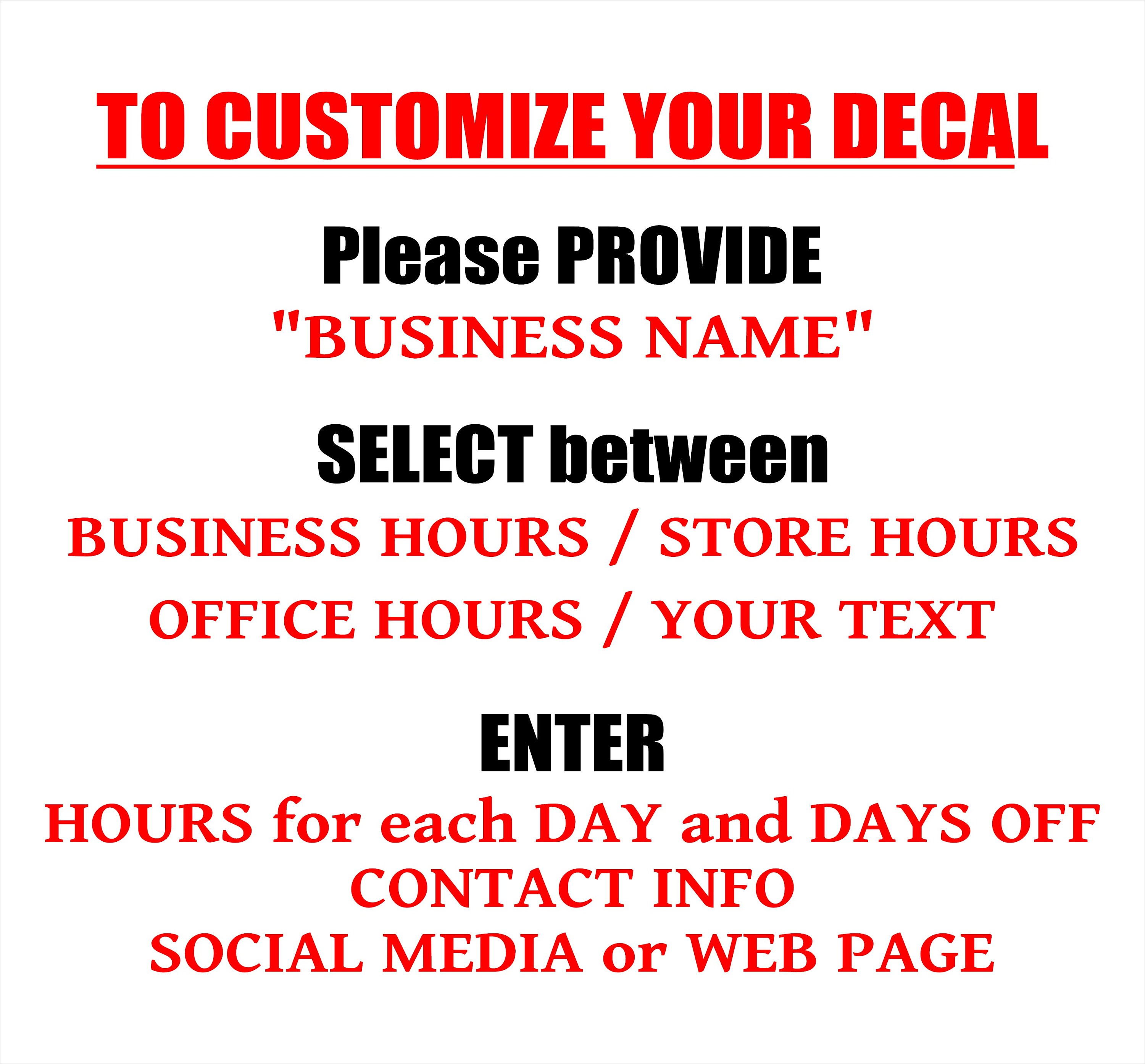 Store Hours Decal Customized With Your Business Hours - Etsy