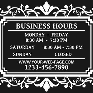 Store Hours Decal, Customized With Your Business Hours Custom ...