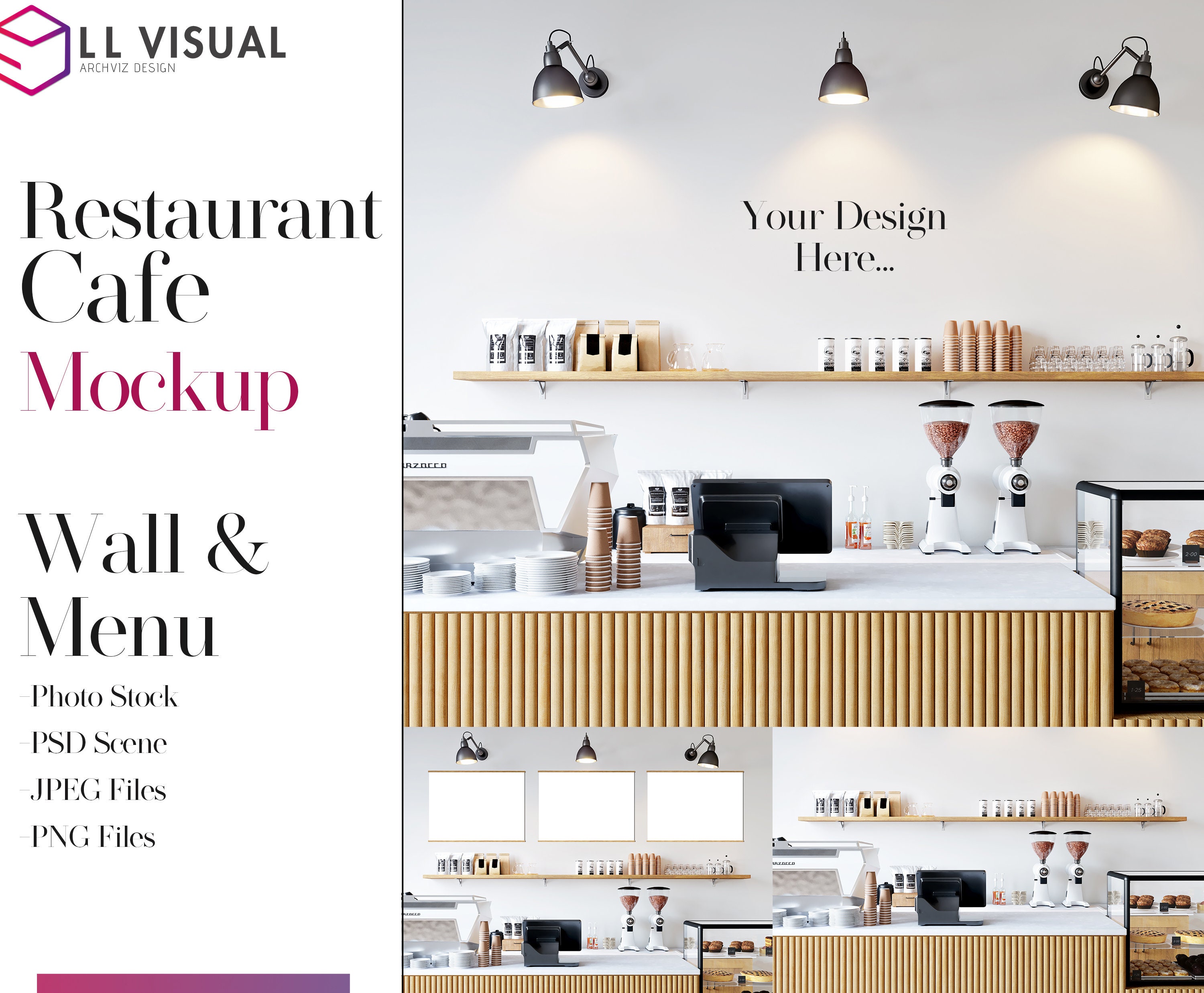 Coffee Restaurant Stock Photo psd Menu Mockup wall Mockup | Etsy