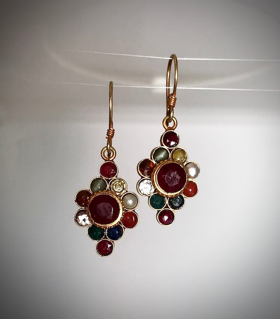 Traditional Newari Gold Plated Earrings with Red Coral - Gem