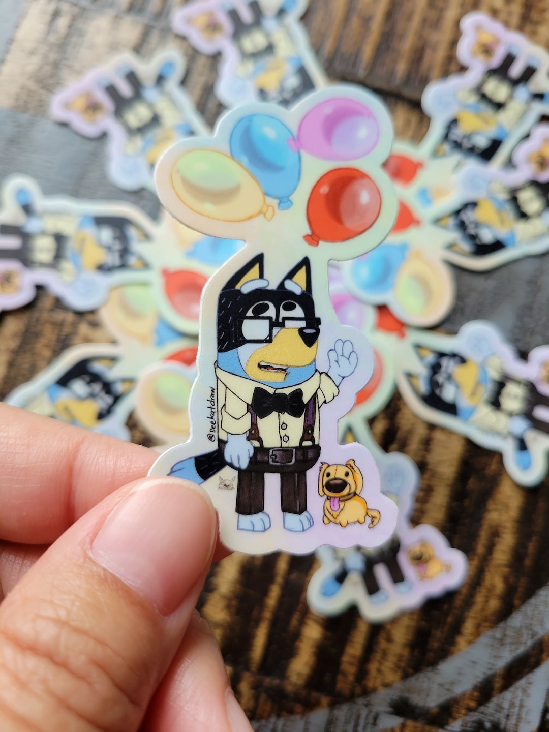 UP Sticker| Bluey Die Cut Sticker| Carl × Bandit Mash-up| "keepy Uppy ...