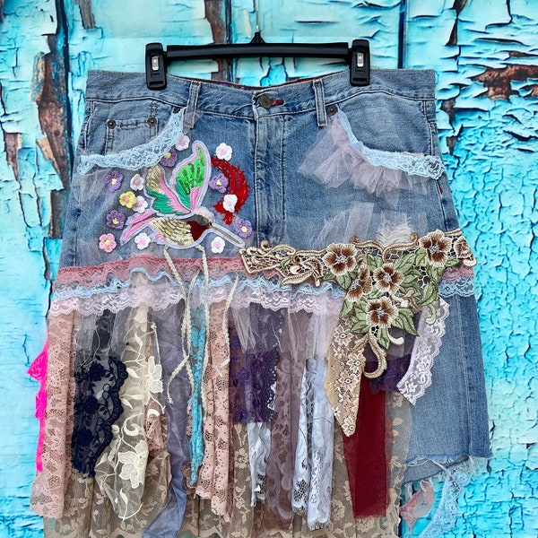Upcycled Denim Skirt - Etsy