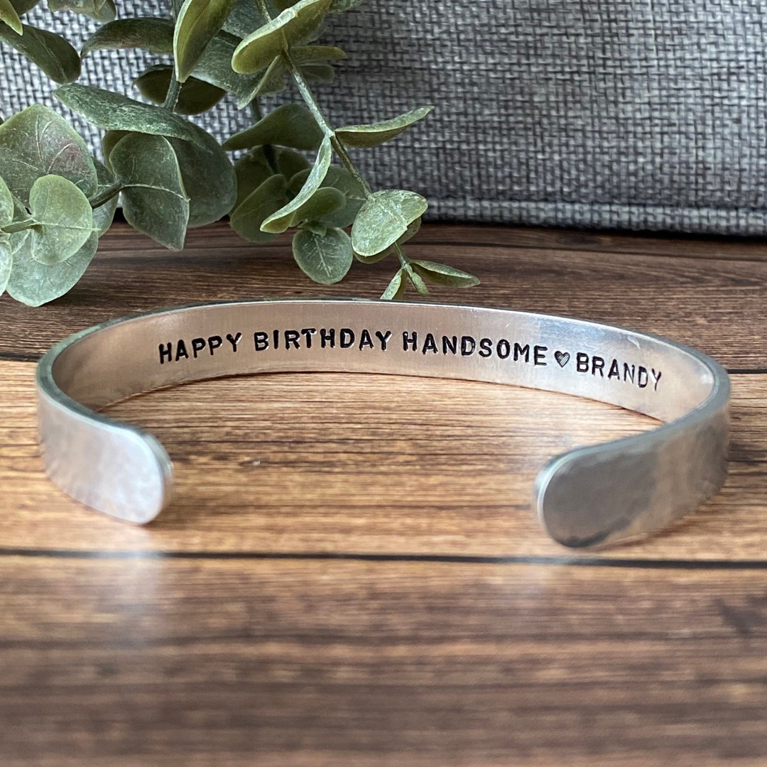 Personalized Men’s Cuff Bracelet, Custom Happy Birthday Gift for ...