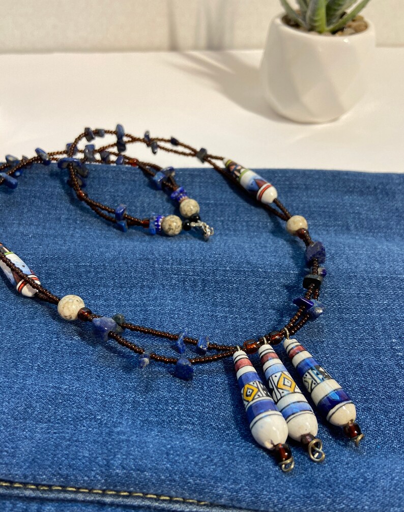 Hand Painted Ceramic Peru Southwest Aztec Beads Double Strand - Etsy