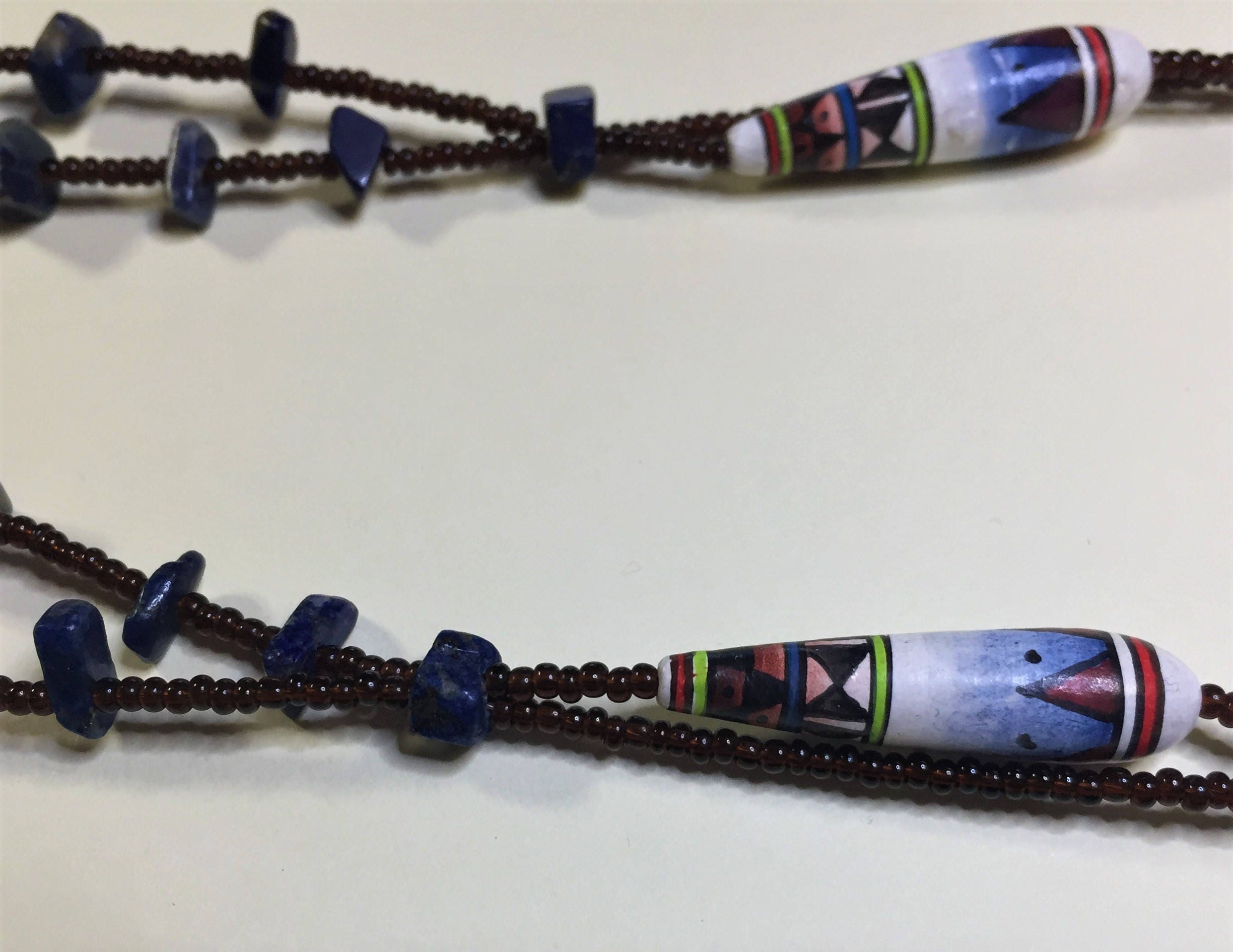 Hand Painted Ceramic Peru Southwest Aztec Beads, Double Strand Necklace ...