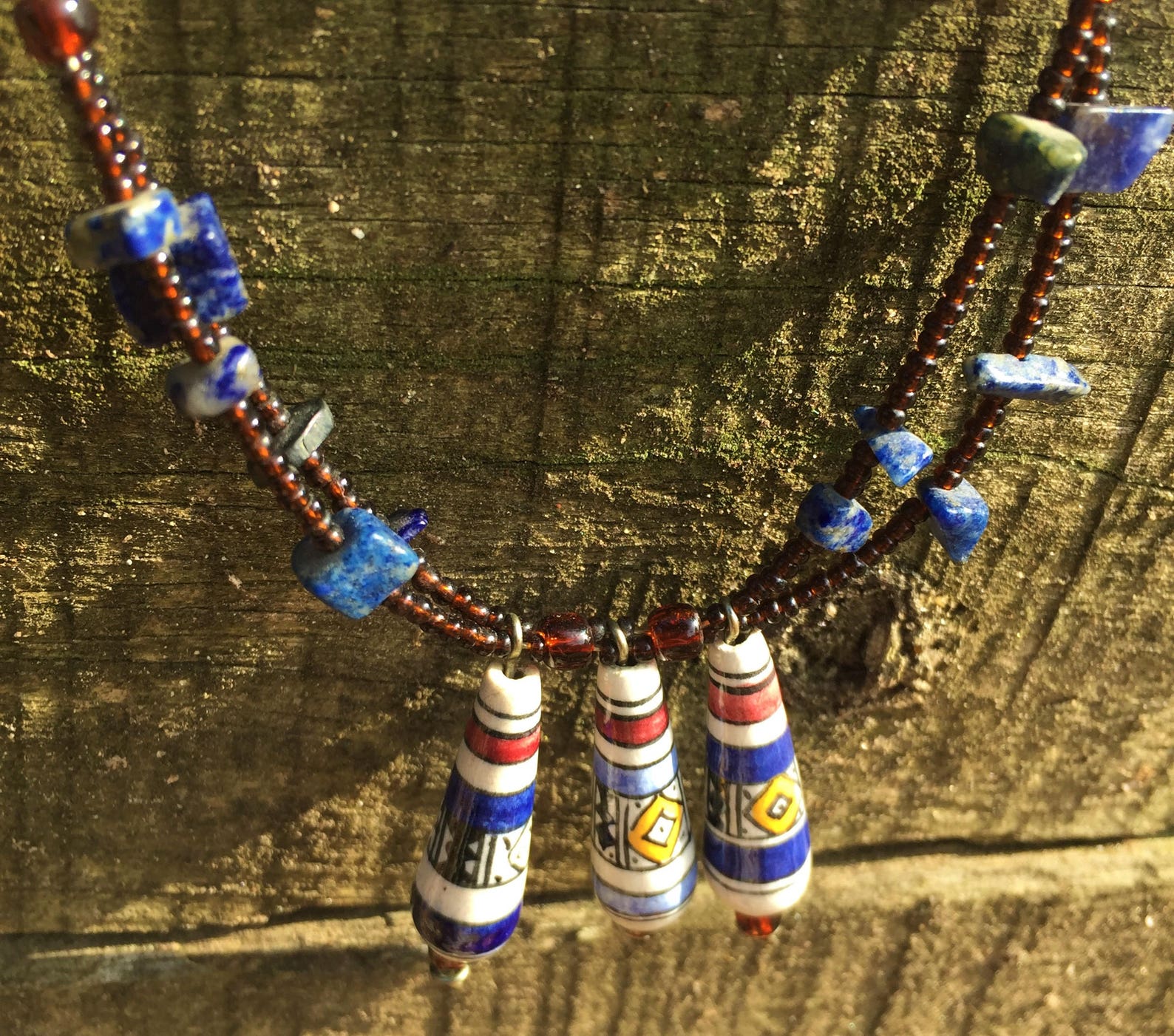 Hand Painted Ceramic Peru Southwest Aztec Beads Double Strand | Etsy