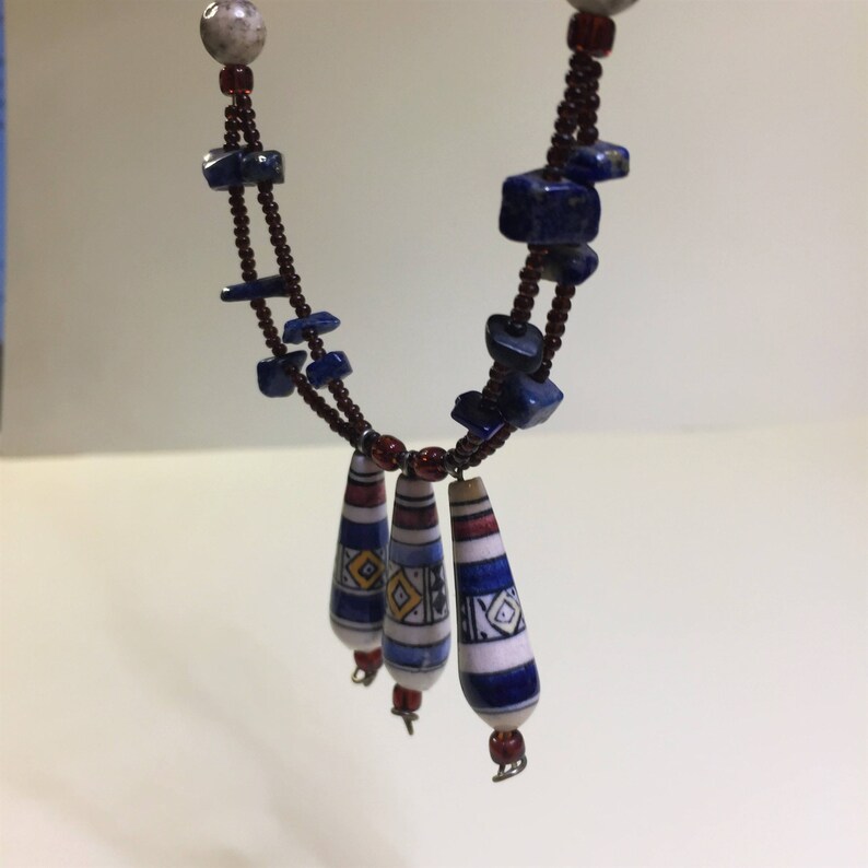 Hand Painted Ceramic Peru Southwest Aztec Beads, Double Strand Necklace ...
