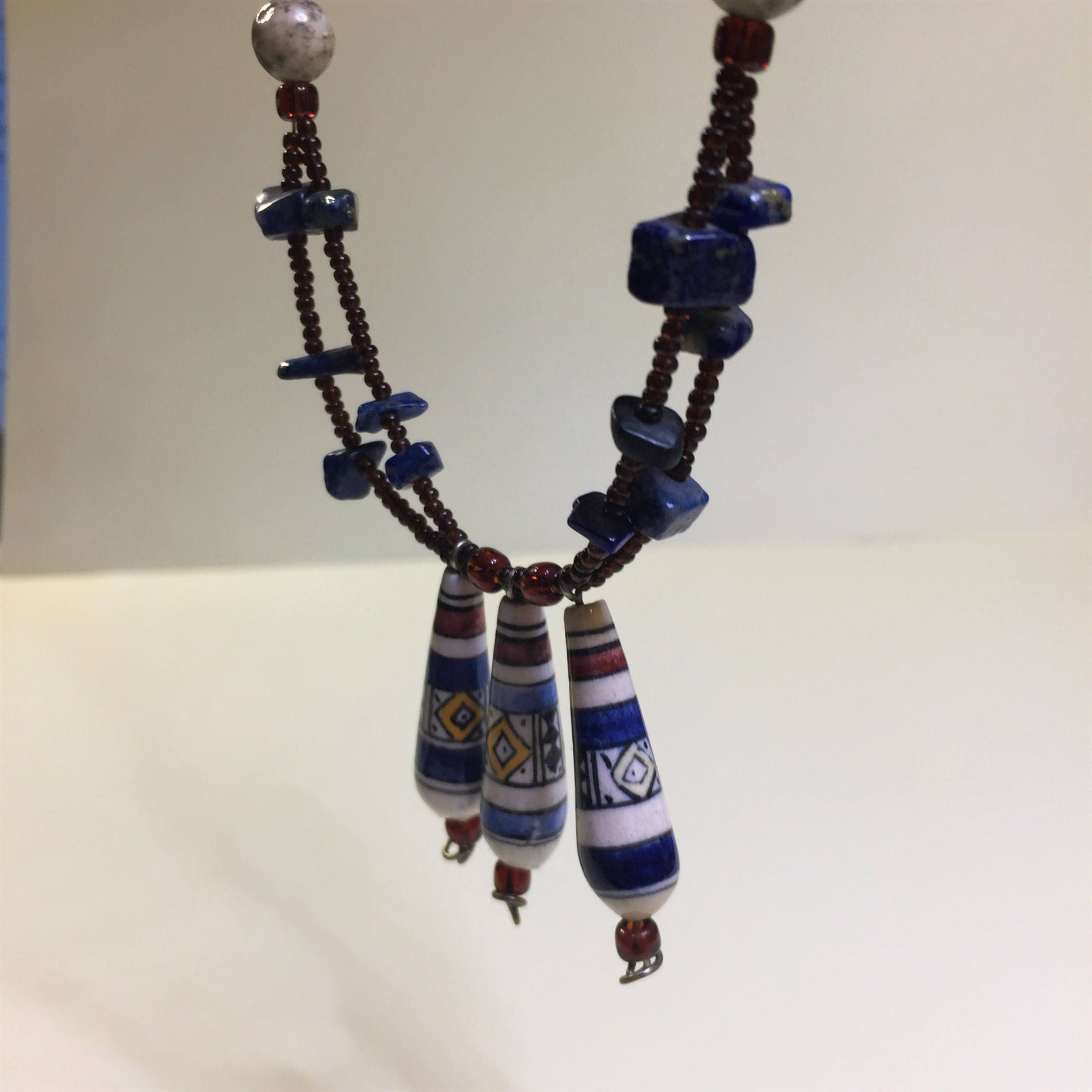 Hand Painted Ceramic Peru Southwest Aztec Beads, Double Strand Necklace ...