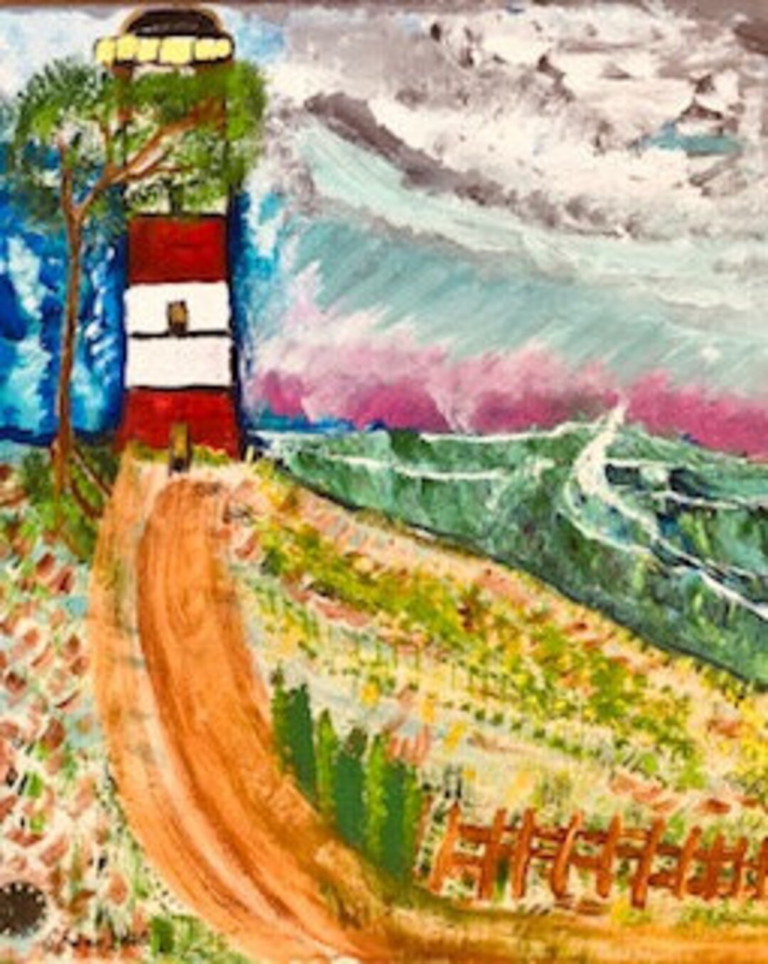 Lighthouse-acrylic-impressionist-24 X 20added Signature - Etsy