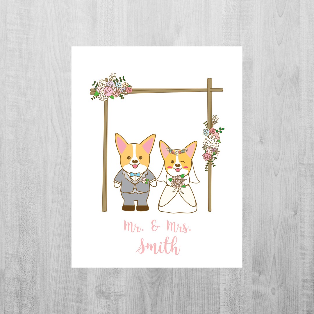 Personalized Corgi Wedding Card: Mr & Mrs, Anniversary - Etsy