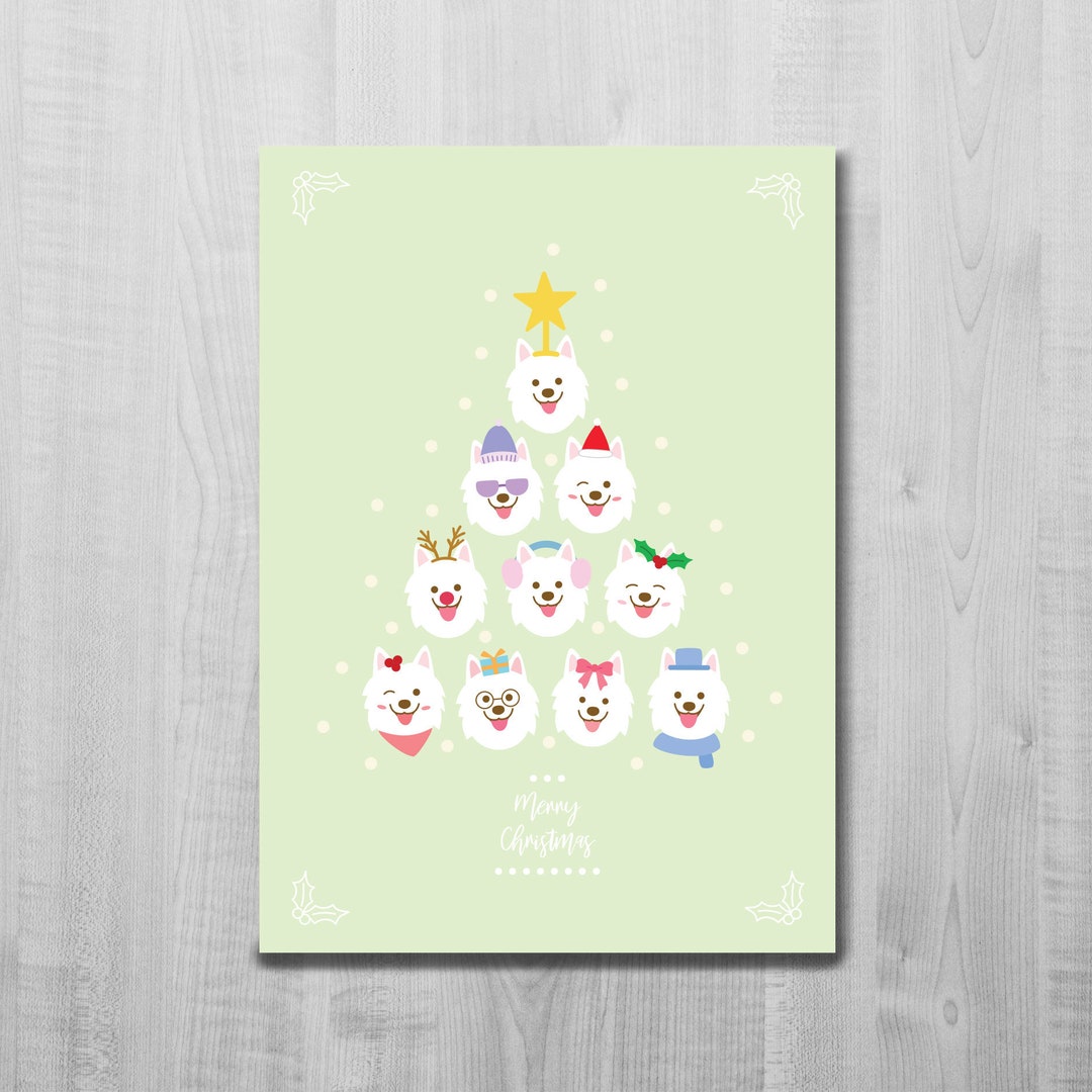 Samoyed Christmas Card/ Christmas Tree/ Merry Christmas/ Cute/ Animal ...