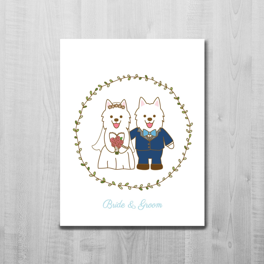 Samoyeds Wedding Card/ Bride and Groom/ Mrs. and Mr./ Couples/ Greeting ...