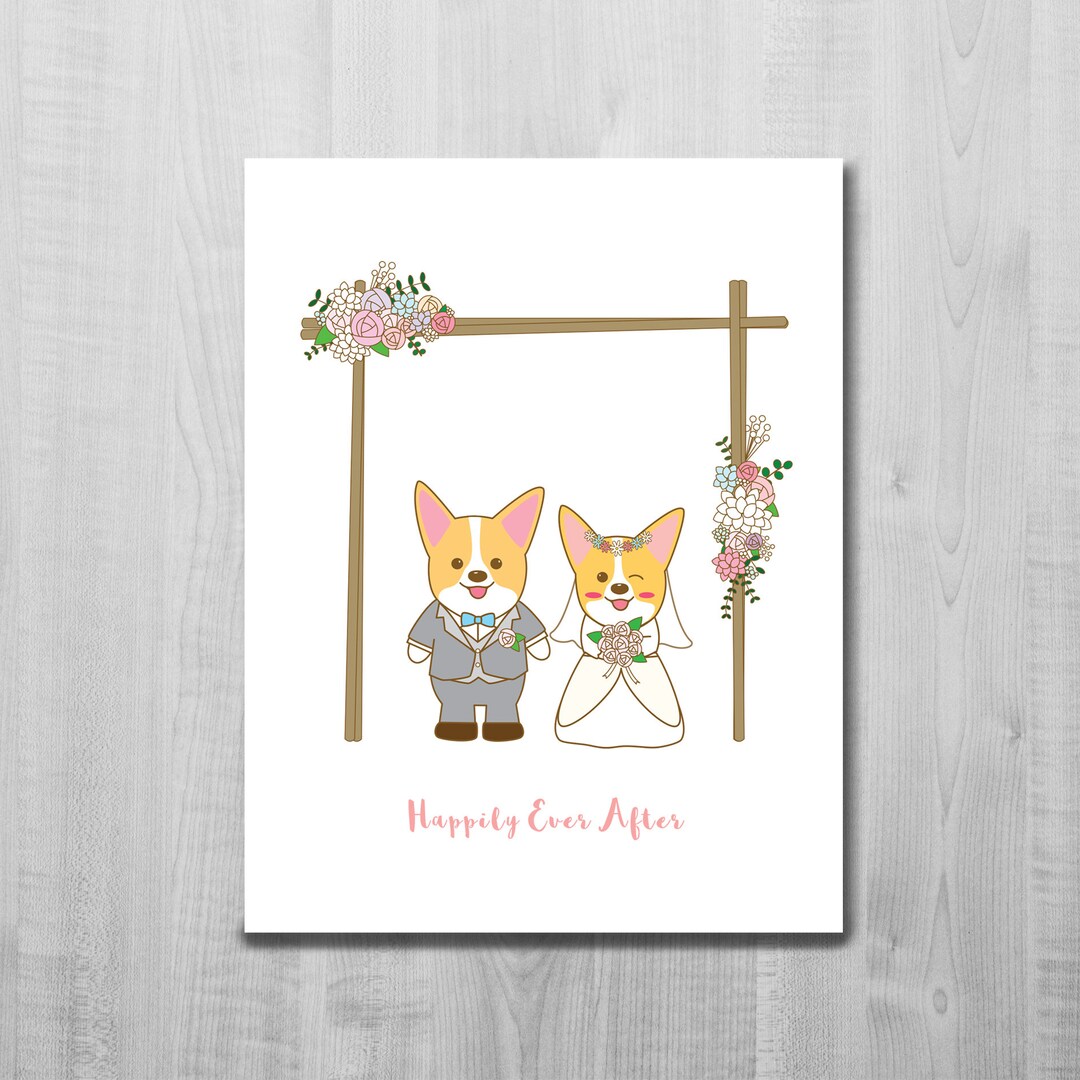 Corgi Wedding Card/ Happily Ever After/ Dog Wedding Card/ Cute/ Couple ...