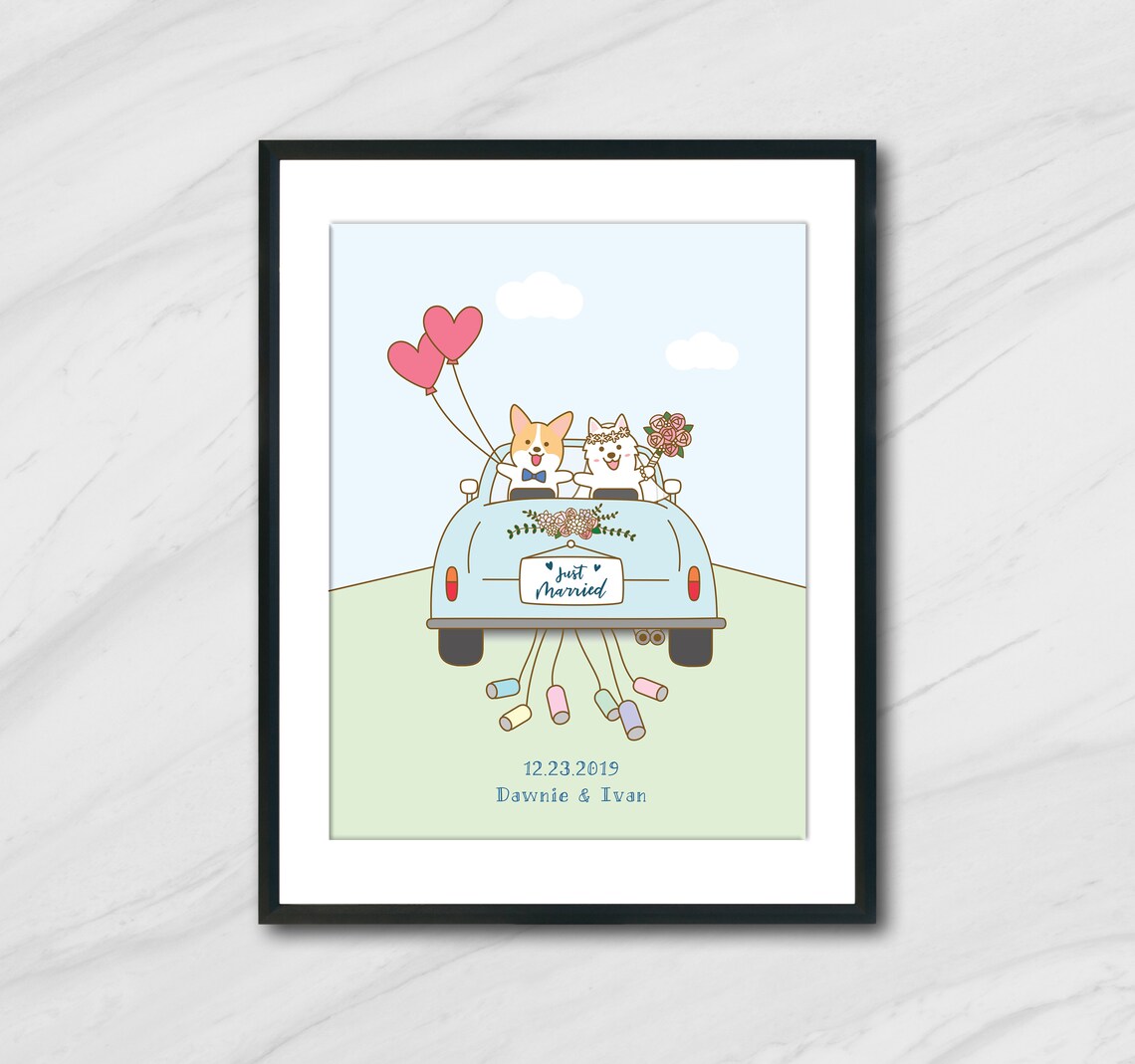 Just Married Print/ Corgi and Samoyed/ Personalized Wedding | Etsy