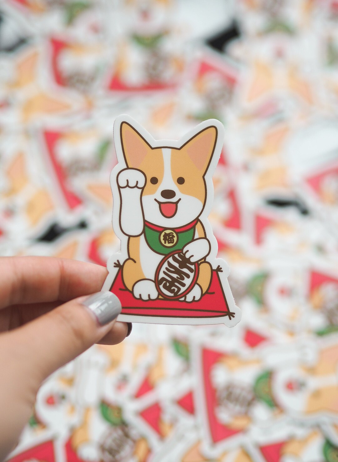 Corgi Stickers/ Lucky Dog/ Good Luck/ Maneki-neko/ Cute/ Vinyl Sticker ...
