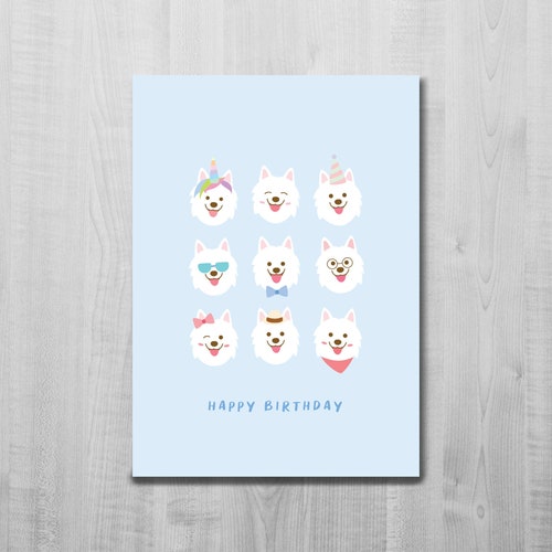 Samoyed Birthday Card/ Samoyed Dog Birthday Party/ Happy - Etsy