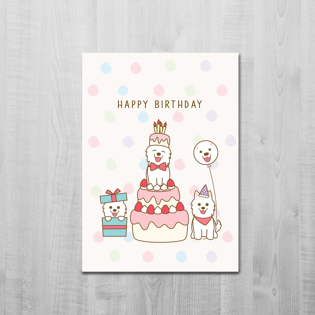 Samoyed Birthday Card/ Samoyed' Birthday Party/ Happy Birthday/ Cute ...
