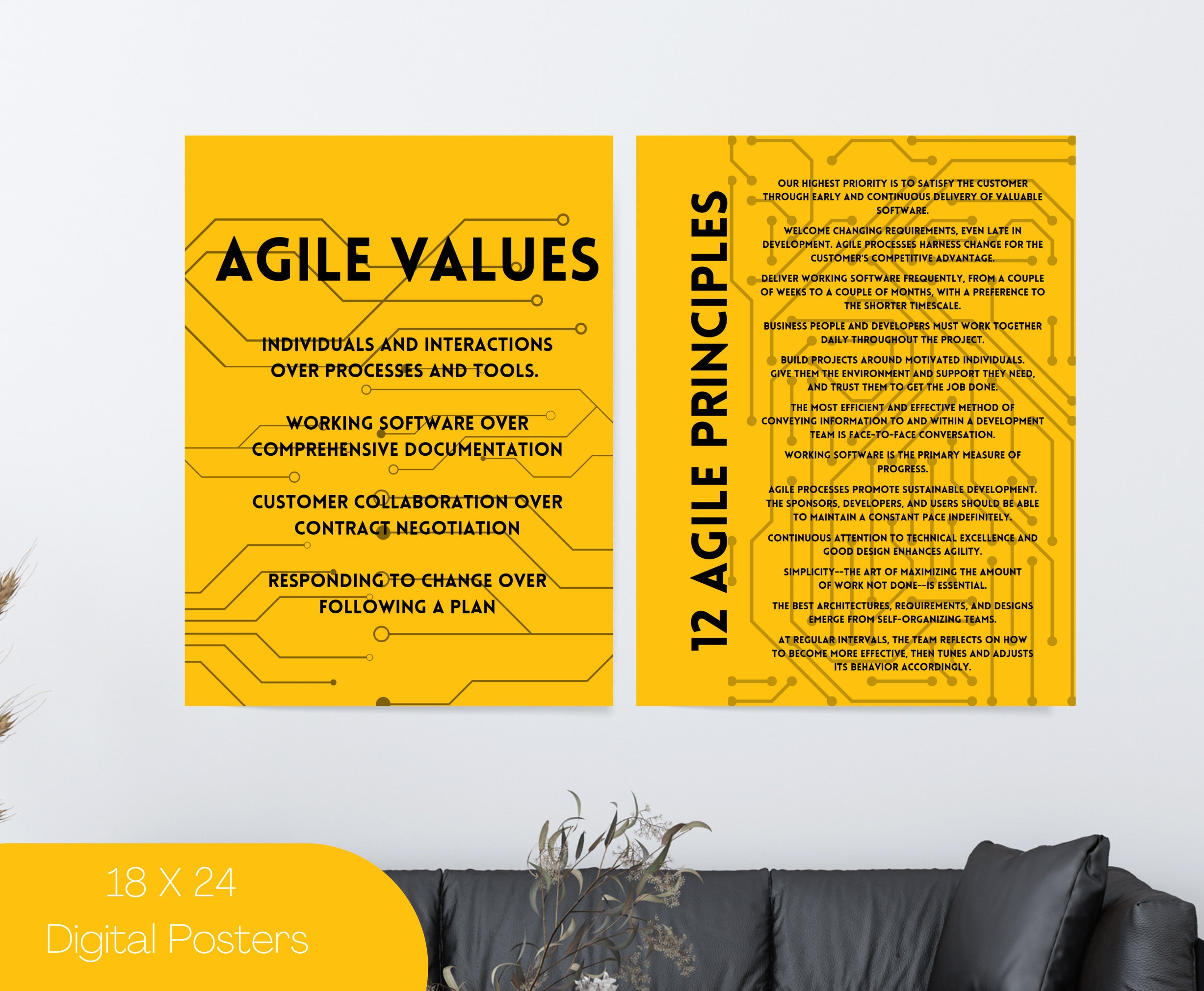 Agile Values and 12 Principles Posters in Yellow Printable Agile ...