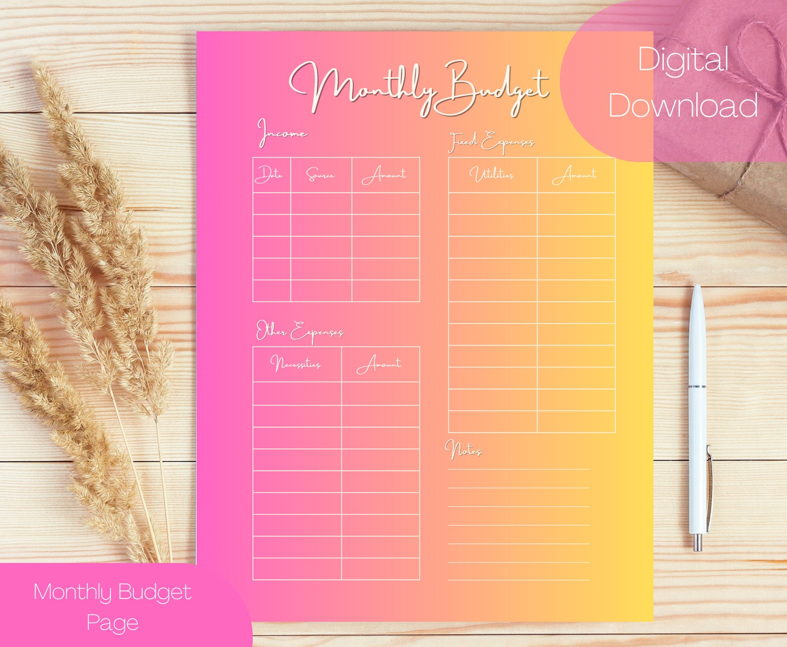 Pink Digital Planner Printable Planner Sheets for Organization Easy ...