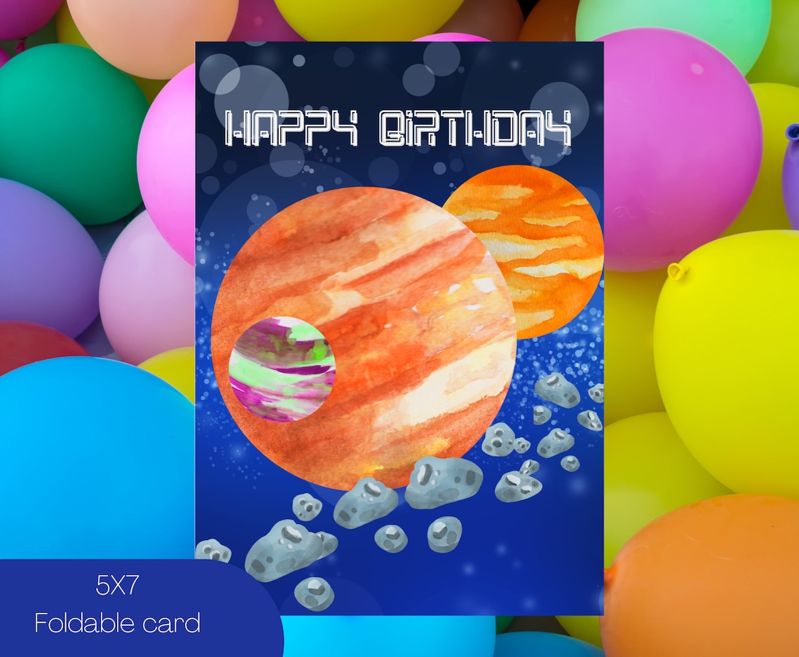 Space Themed Happy Birthday Card Printable | Digital Galaxy Birthday ...