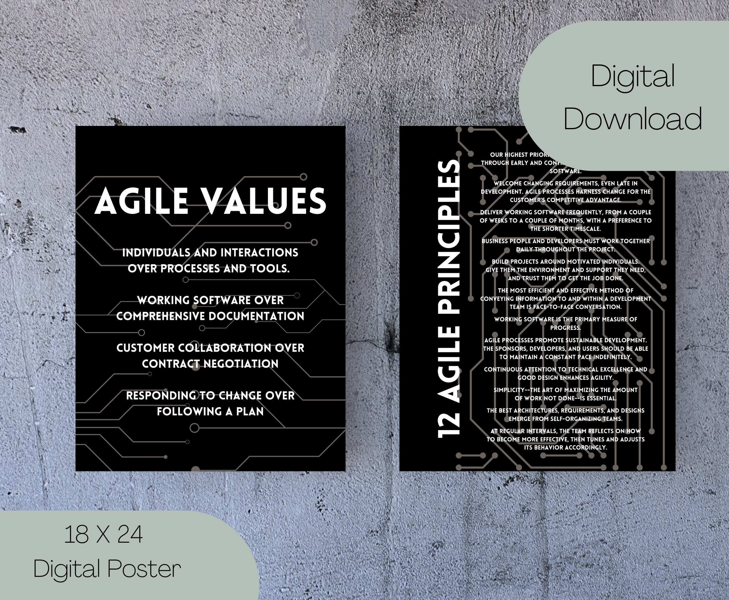 Agile Values And 12 Principles Posters Printable Poster Digital Art
