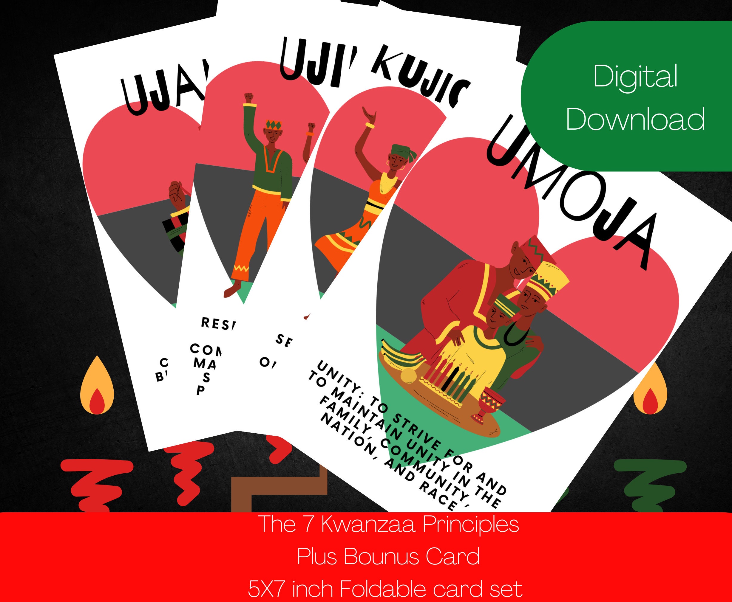 Kwanzaa Principles 8 Kwanzaa Card Set Printable Kwanzaa Cards African ...
