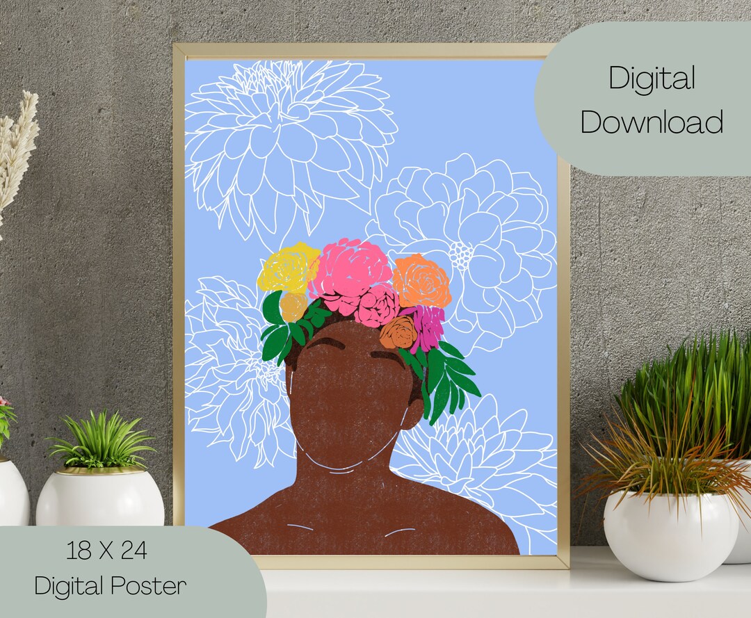 Floral Crown Non Binary Art Print | African American Poster (digital ...
