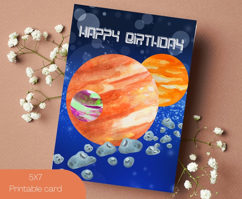 Space Themed Happy Birthday Card Printable | Digital Galaxy Birthday ...