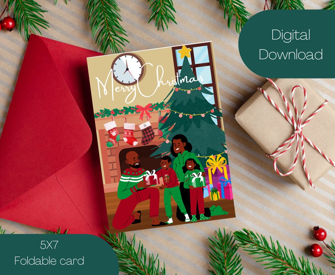 Black Family Christmas Morning Printable Christmas Card - Etsy