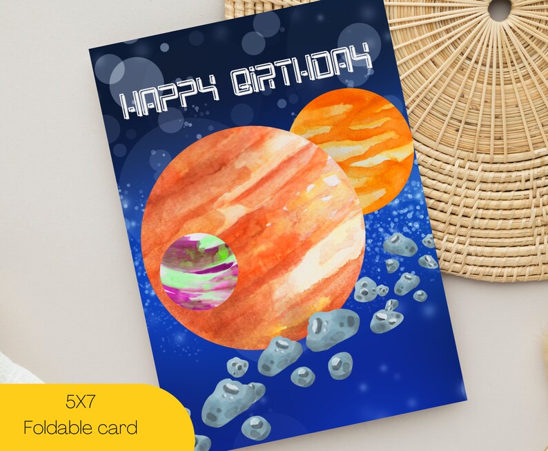 Space Themed Happy Birthday Card Printable | Digital Galaxy Birthday ...