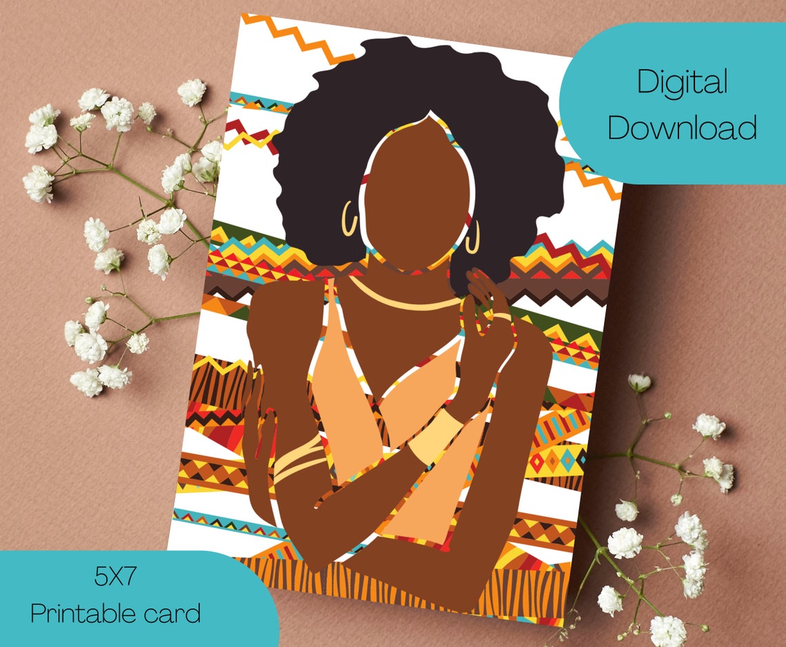 Afro Print Black Woman Greeting Card African American Greeting Card ...