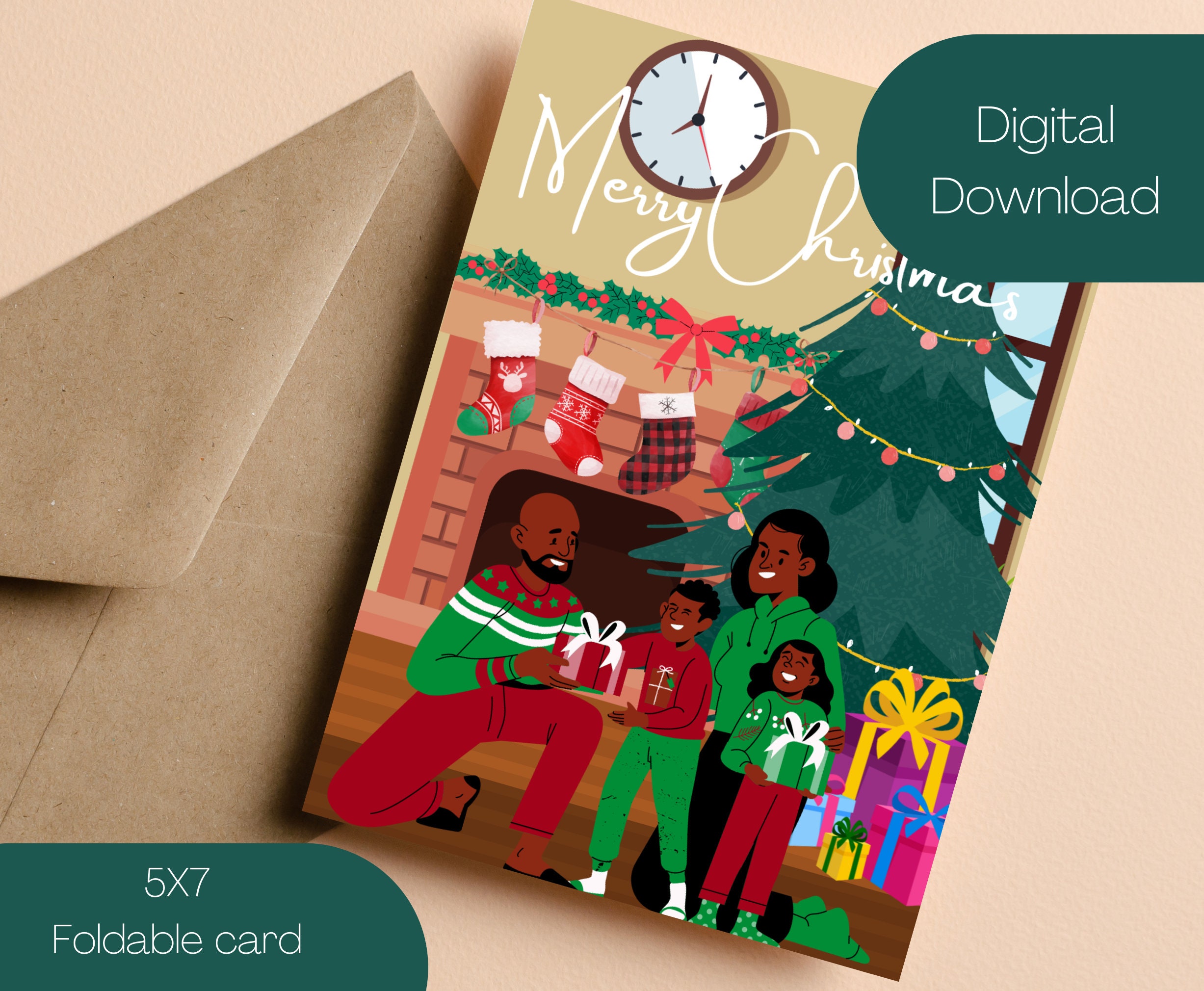 Black Family Christmas Morning Printable Christmas Card - Etsy