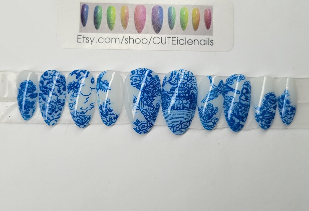 Blue Willow China Custom Gel Press on Nails - Etsy