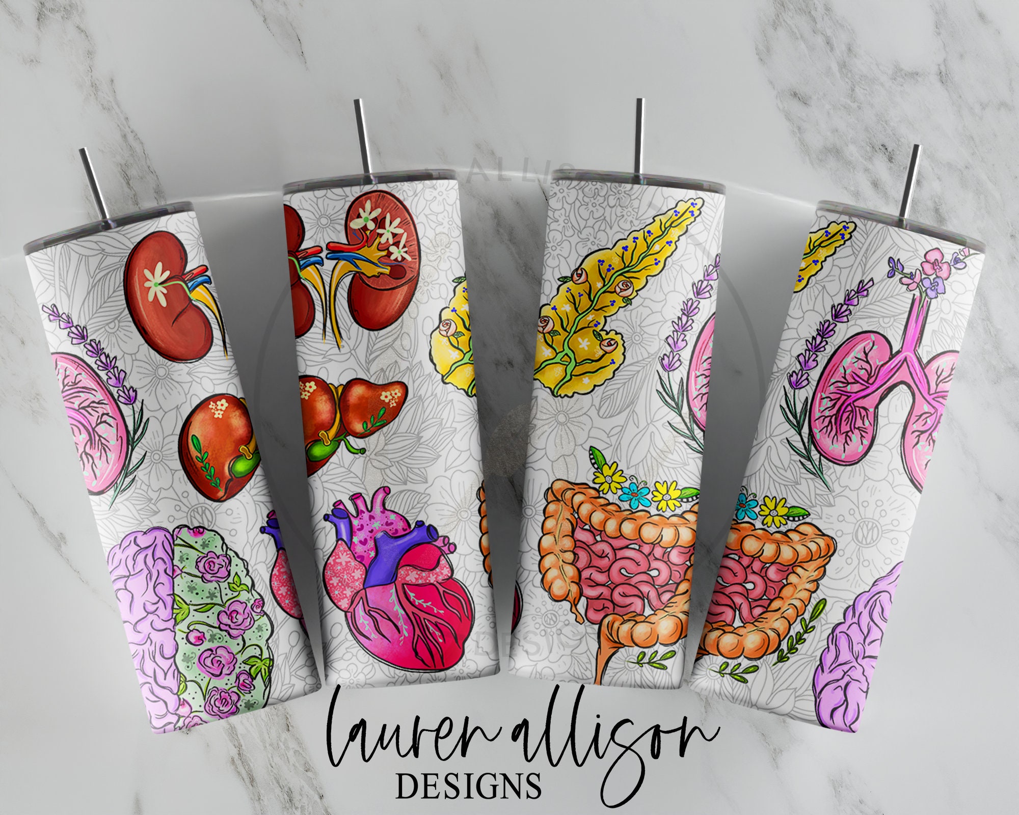 Human Body Organs Floral Design 20oz Sublimation Tumbler Wrap - Etsy