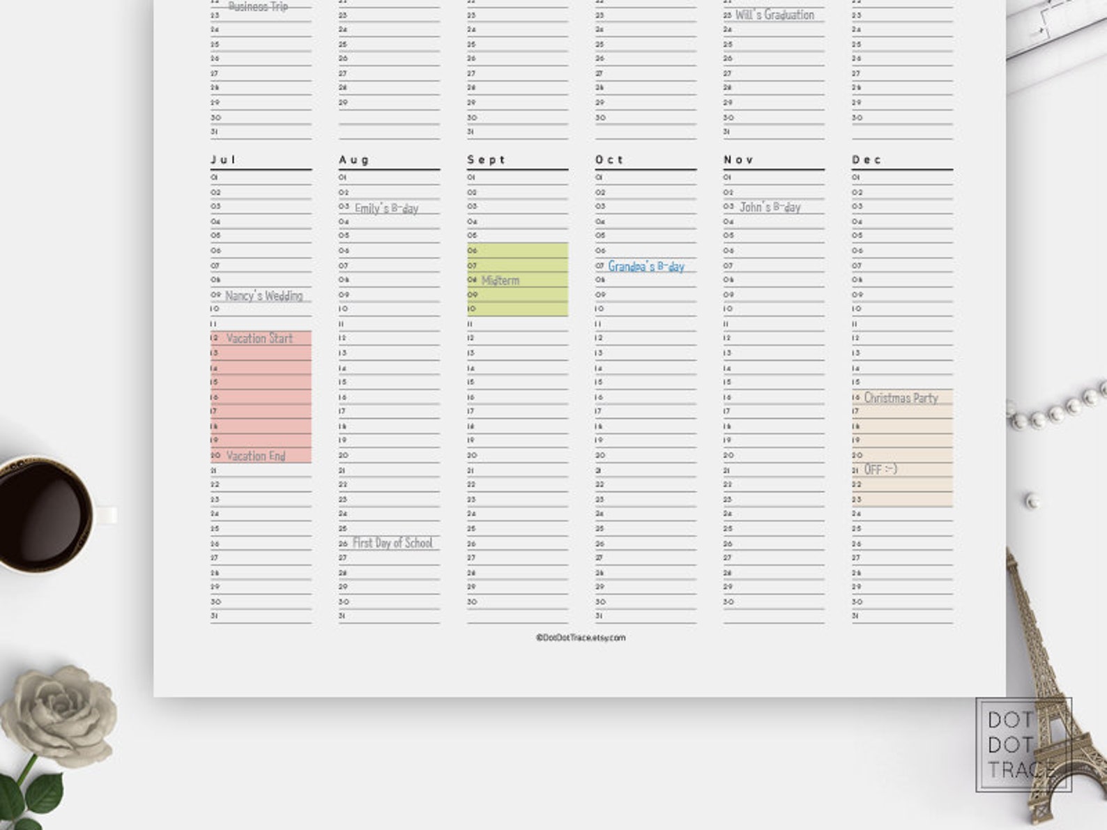 Printable Yearly Planner_year at a Glance letter & A4 Monthly Planner ...